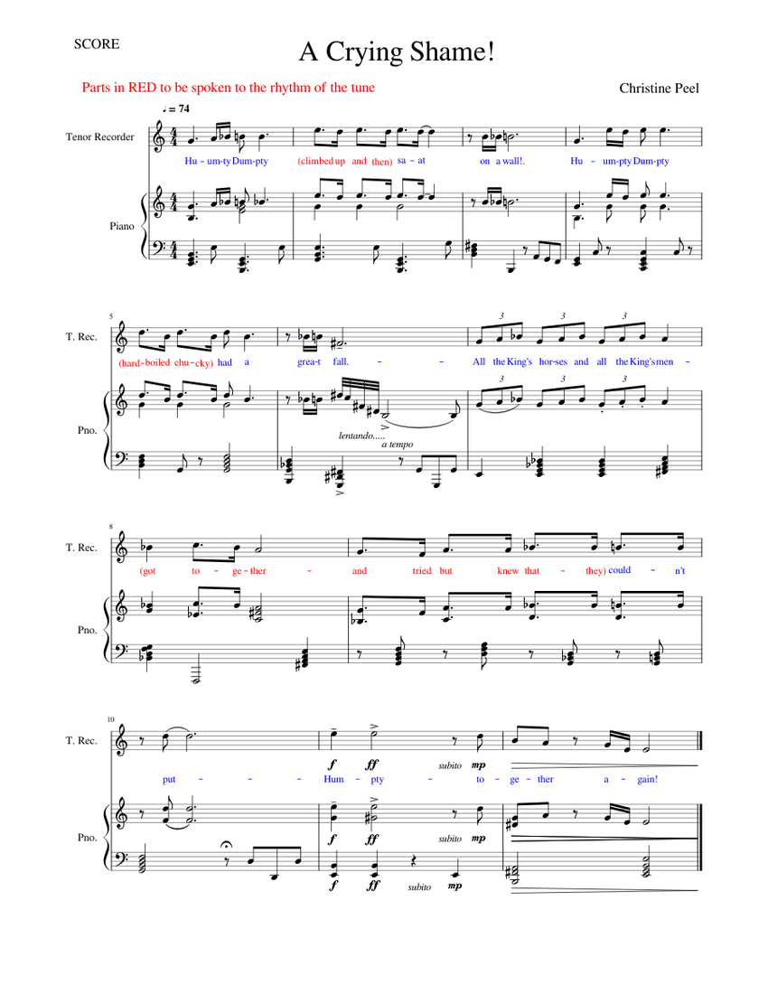 A sung-and-spoken Crying Shame! (piano & lyrics) Sheet music for Piano ...