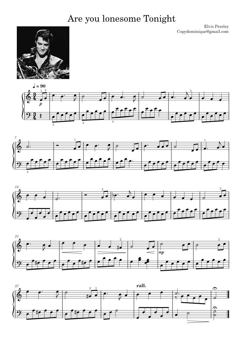 Are you lonesome tonight – Elvis Presley Sheet Music for Piano (Solo ...