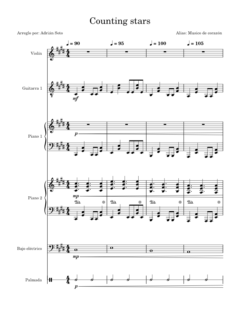 Counting stars – OneRepublic Counting stars ensamble instrumental Sheet ...