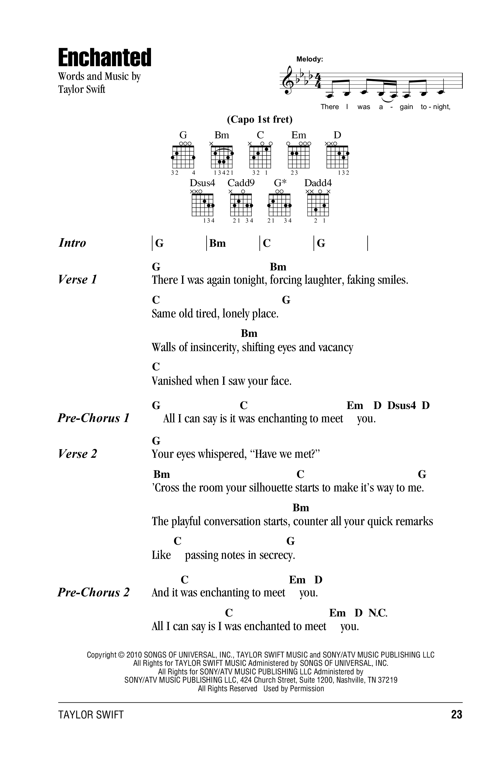 enchanted Sheet music for Vocals, Guitar by Taylor Swift Official ...
