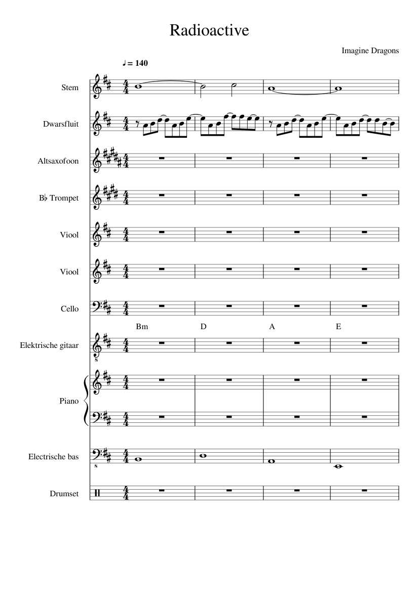 Radioactive Sheet music for Piano, Vocals, Flute, Saxophone alto & more ...