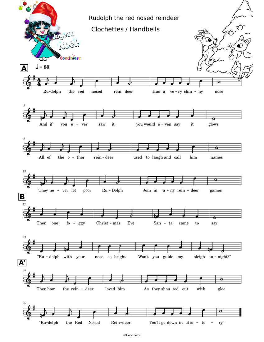 Rudolph the red Nosed Reindeer - Handbells Sheet music for Handbells ...