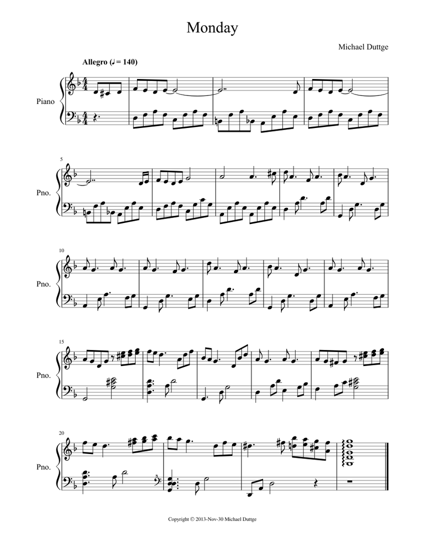 Monday Sheet music for Piano (Solo) | Musescore.com