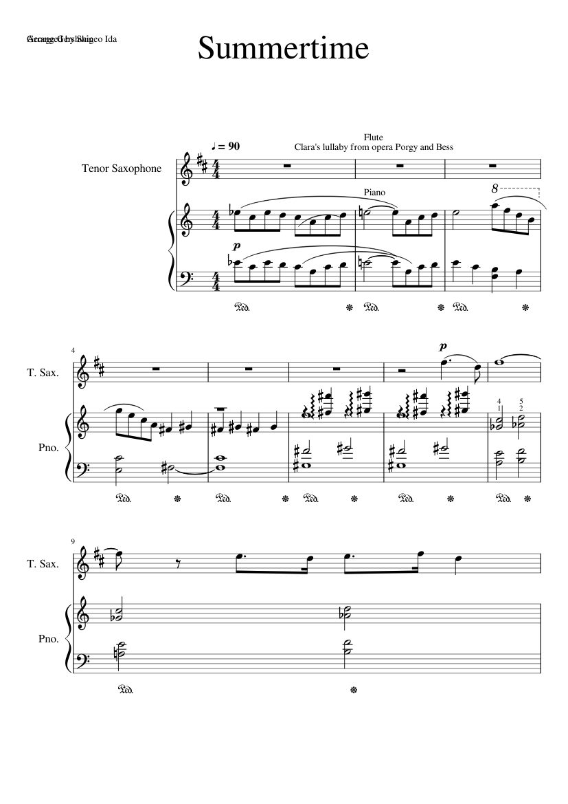 Summertime Sheet Music for Piano, Saxophone tenor (Solo) | MuseScore.com