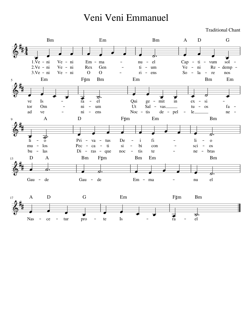 Veni Veni Emmanuel- Traditional Latin Chant Sheet music for Piano ...