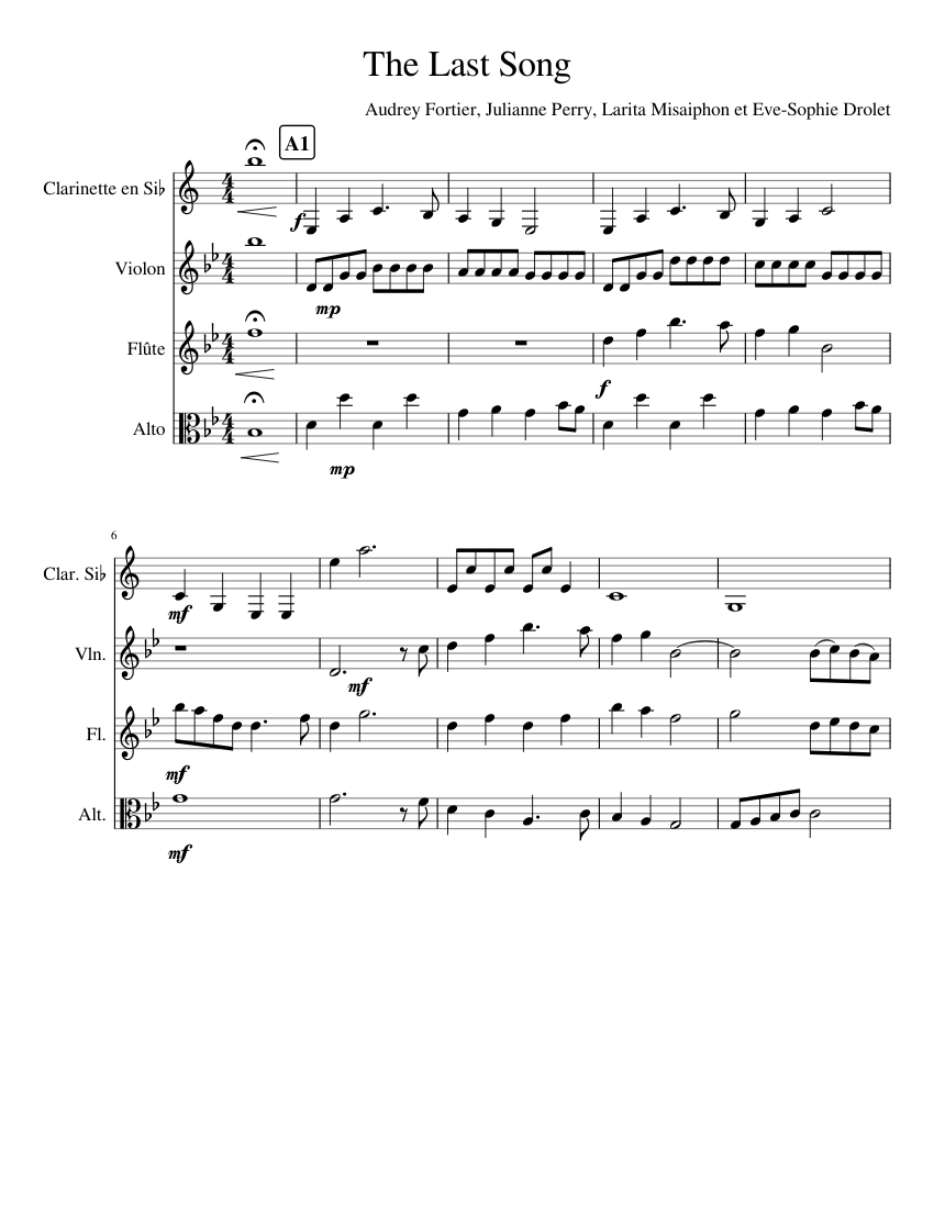 The Last Song Sheet music for Violin, Flute, Clarinet (In B Flat ...