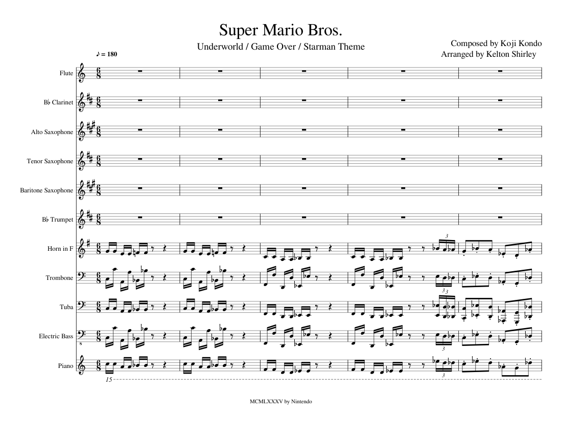 Super Mario Bros. Sheet music for Piano, Trombone, Tuba, Flute & more ...