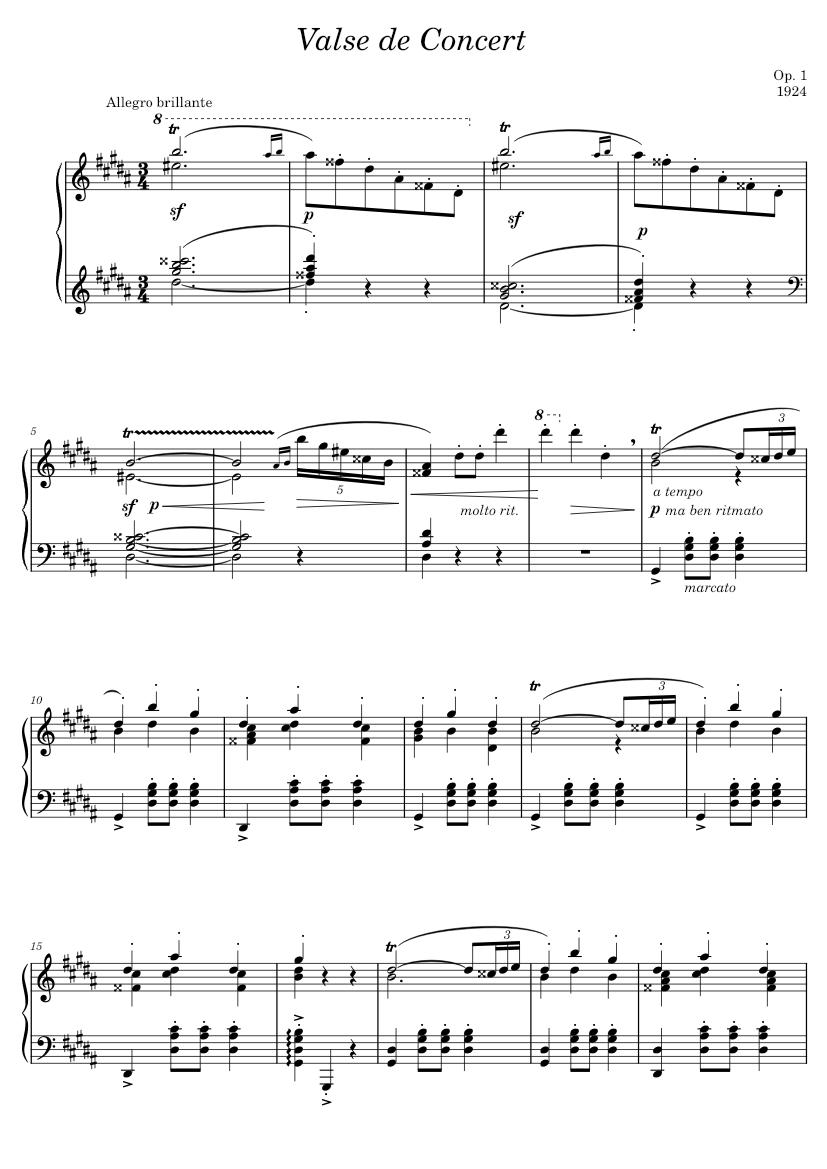 Valse de Concert Op. 1 – Mischa Levitzki Sheet Music for Piano (Solo ...