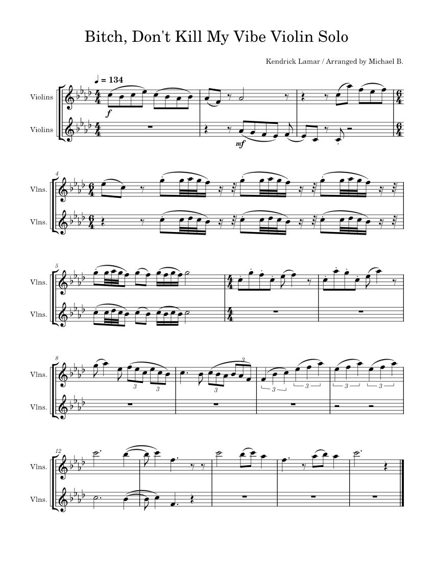 Bitch, Don't Kill My Vibe – Kendrick Lamar Sheet Music for Strings ...