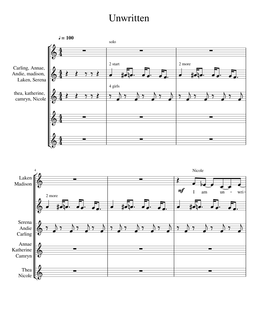 Unwritten final Sheet music for Piano (Mixed Quintet) | Musescore.com