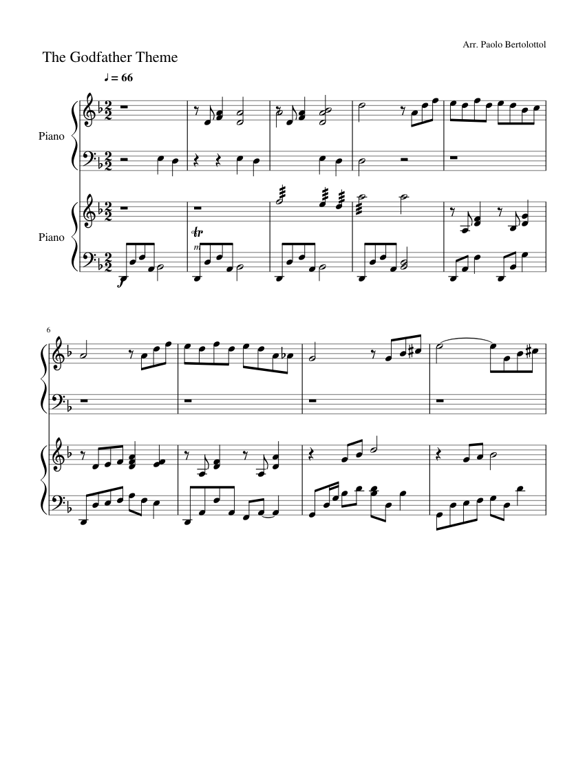 Nino Rota - The godfather's theme - Il padrino [2 pianos] Sheet music for Piano (Piano Duo ...