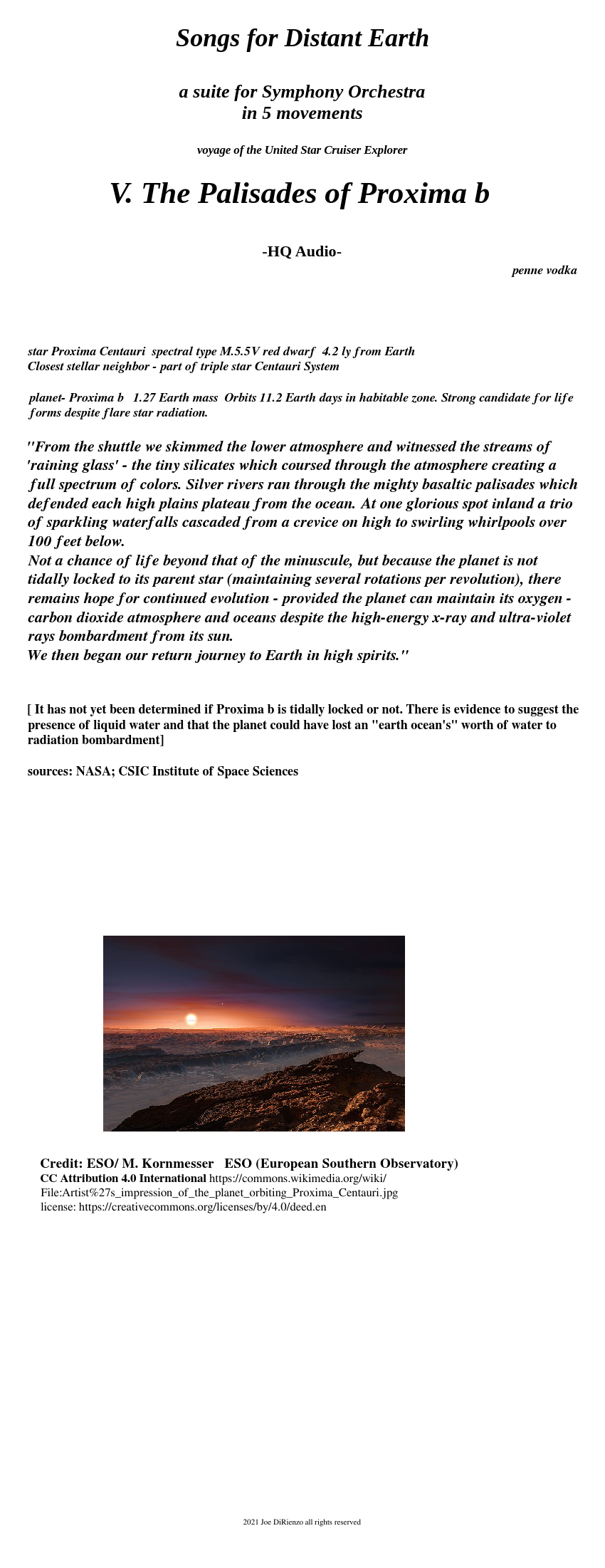 V. The Palisades of Proxima b from Songs for Distant Earth Sheet music ...