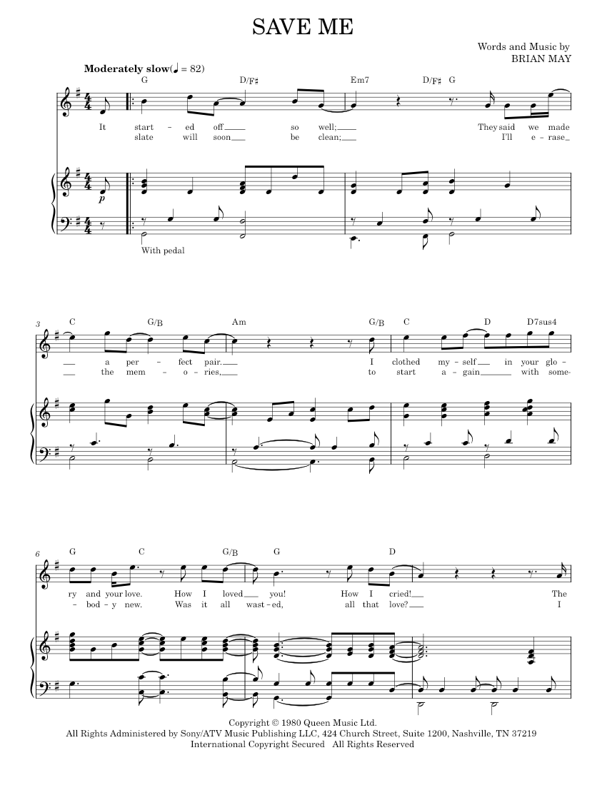 save me Sheet music for Piano, Vocals by Queen Official | MuseScore.com