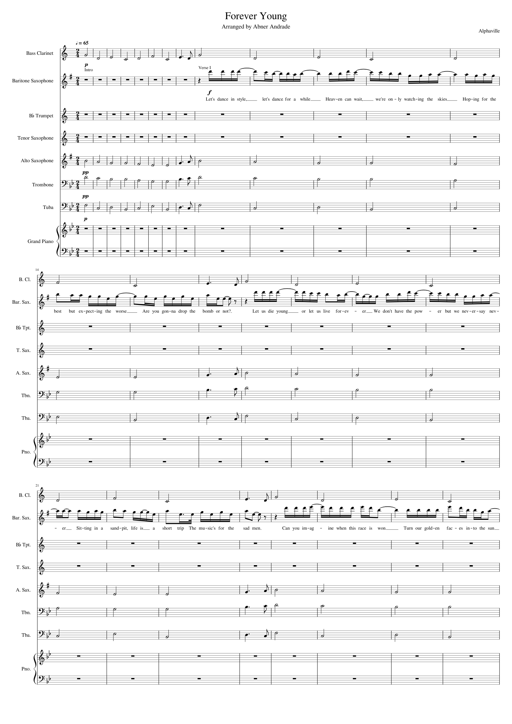 Forever Young - Alphaville Sheet Music for Piano, Trombone, Tuba, Clarinet bass & more ...