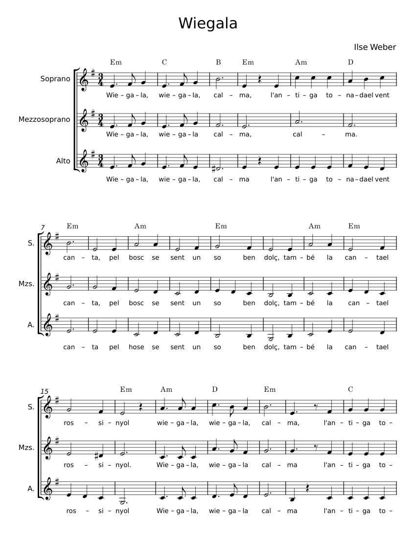 Wiegala - Ilse Weber Sheet Music with Chords for Synthesizer (Mixed ...