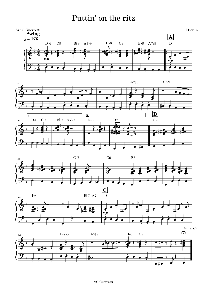 Puttin on the ritz – Irving Berlin Sheet Music with Chords for Piano ...