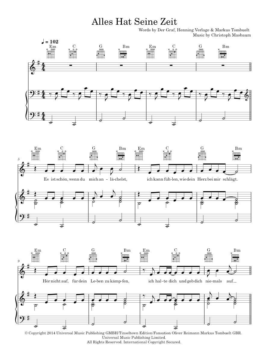 Play Official version of Alles Hat Seine Zeit sheet music by Unheilig ...