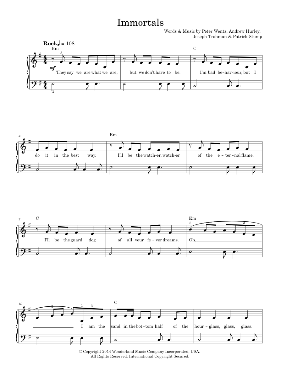 Play Official version of Immortals (From 'Big Hero 6') Sheet Music by ...