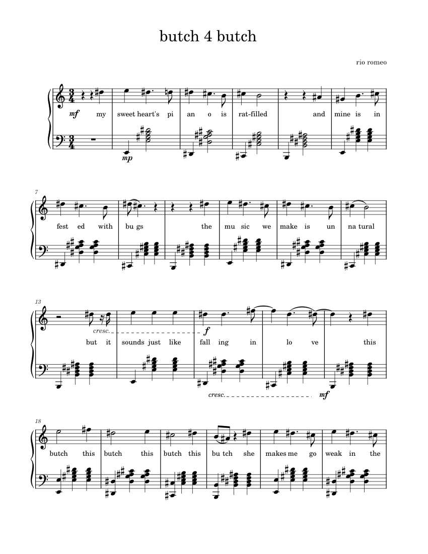 butch 4 butch - rio romeo Sheet music for Piano (Solo) Easy | Musescore.com