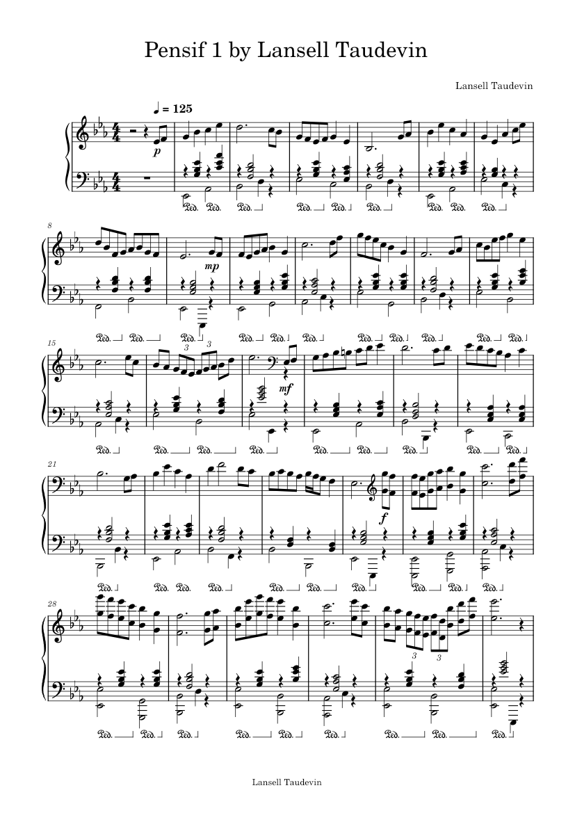Pensif_1_by_Lansell_Taudevin Sheet music for Piano (Solo) | Musescore.com