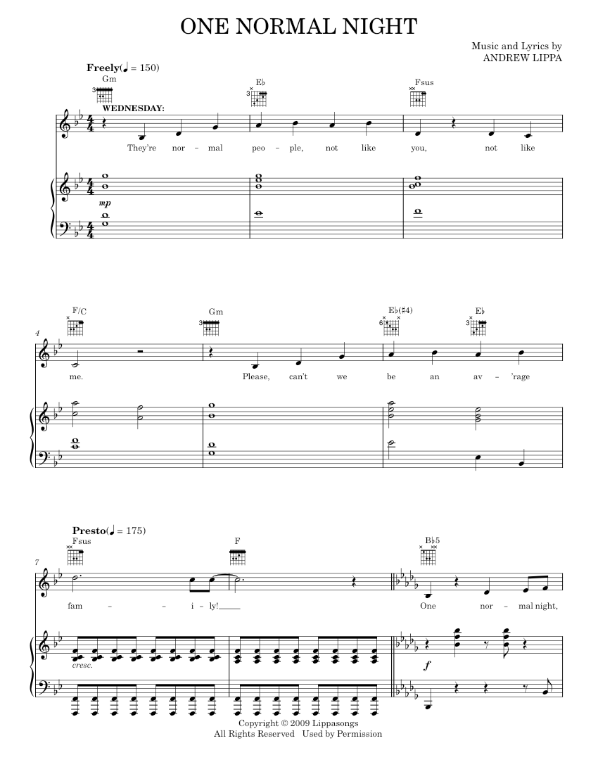 One Normal Night Sheet music for Piano, Vocals by Andrew Lippa Official ...