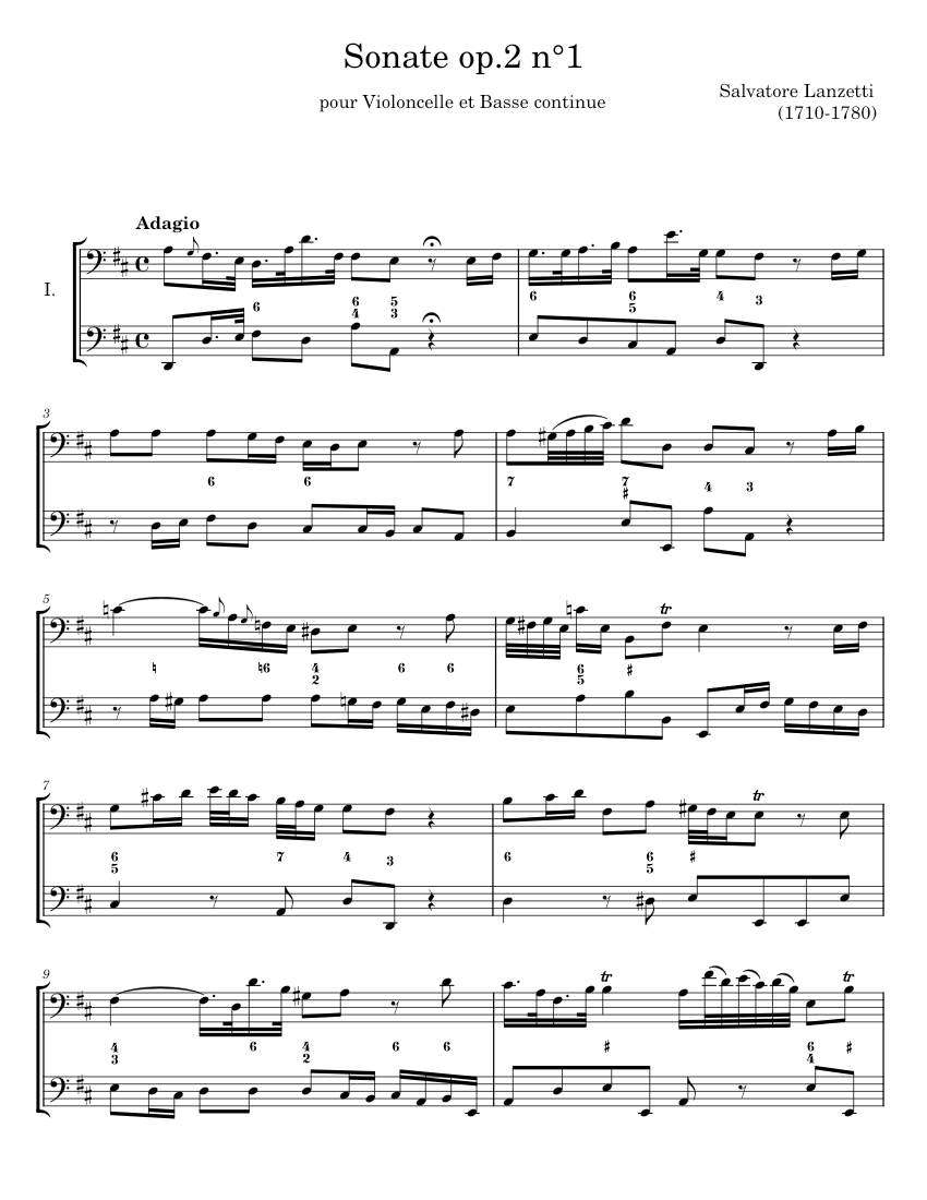 Sonate op.2 n°4 - Salvatore Lanzetti Sheet music for Cello (String Duet ...