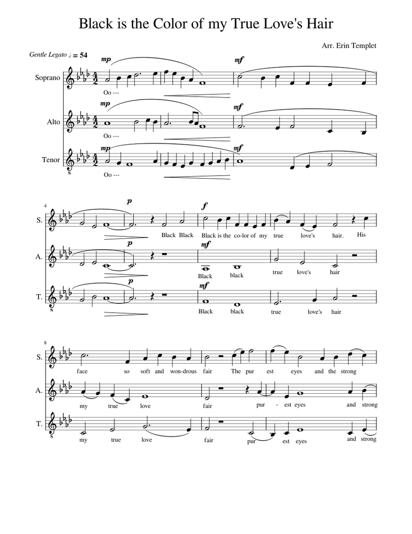 Black is the Color of my True Love's hair Sheet music for Soprano, Alto ...
