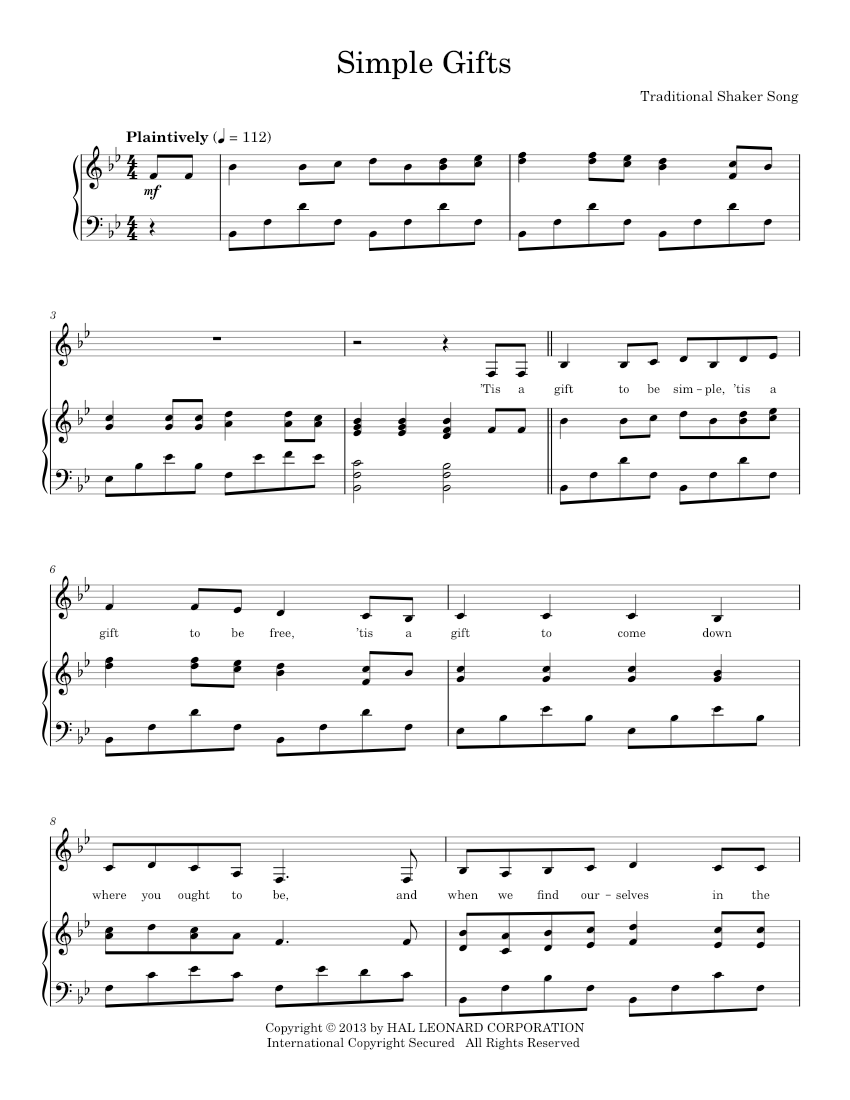 Play Official version of Simple Gifts sheet music by Misc tunes for ...