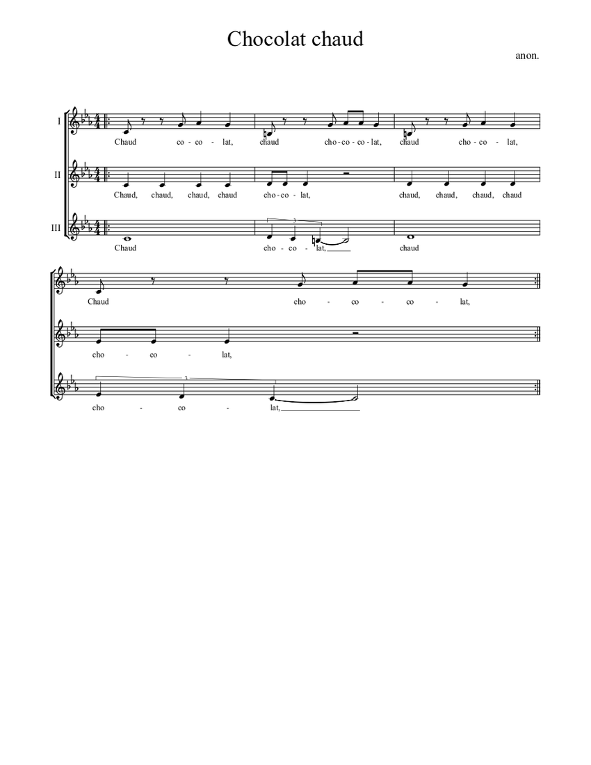 Chocolat chaud Sheet music for Soprano, Tenor, Alto (Choral ...