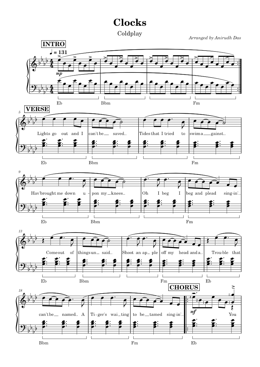 Coldplay - Clocks Sheet Music for Piano (Solo) | MuseScore.com