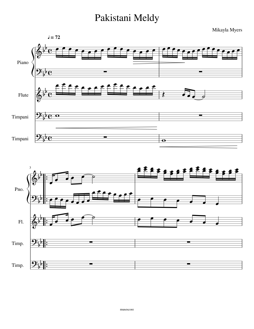 Pakistani Meldy Sheet music for Piano, Flute, Timpani (Mixed Quartet ...