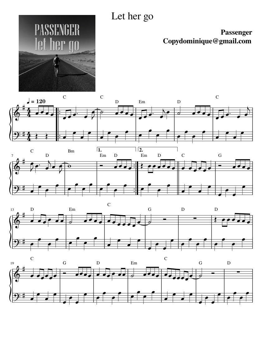 Let her go – Passenger Sheet music for Piano (Solo) Easy | Musescore.com