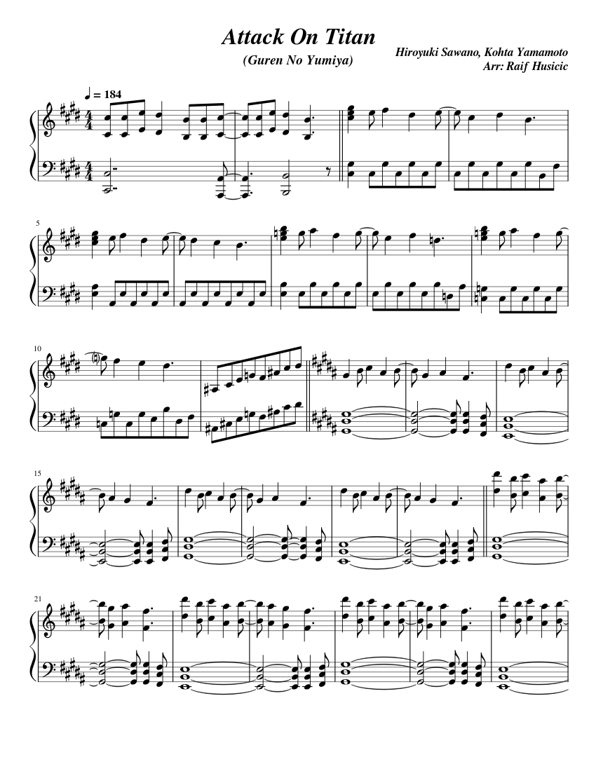 Attack On Titan Sheet Music for Piano (Solo) | MuseScore.com