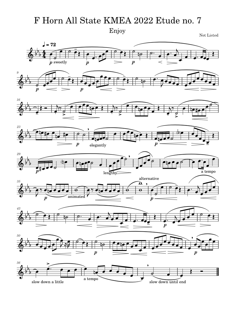F Horn All State KMEA 2022 Etude no. 7 Sheet music for French horn ...