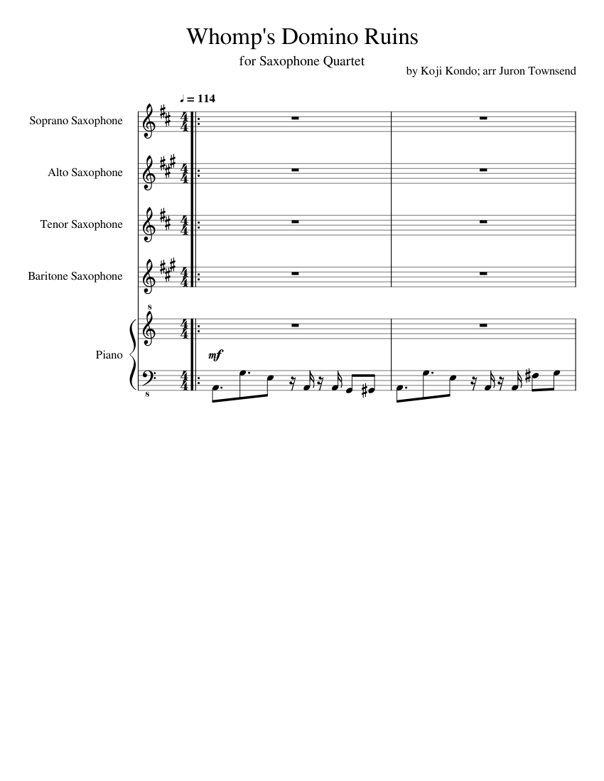 Whomp's Domino Ruins - Saxophone Quartet Sheet music for Piano ...