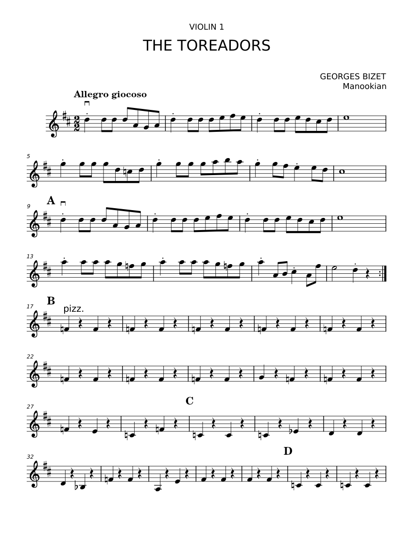 Carmen - march of the toreadors - Georges Bizet Sheet Music for Violin ...