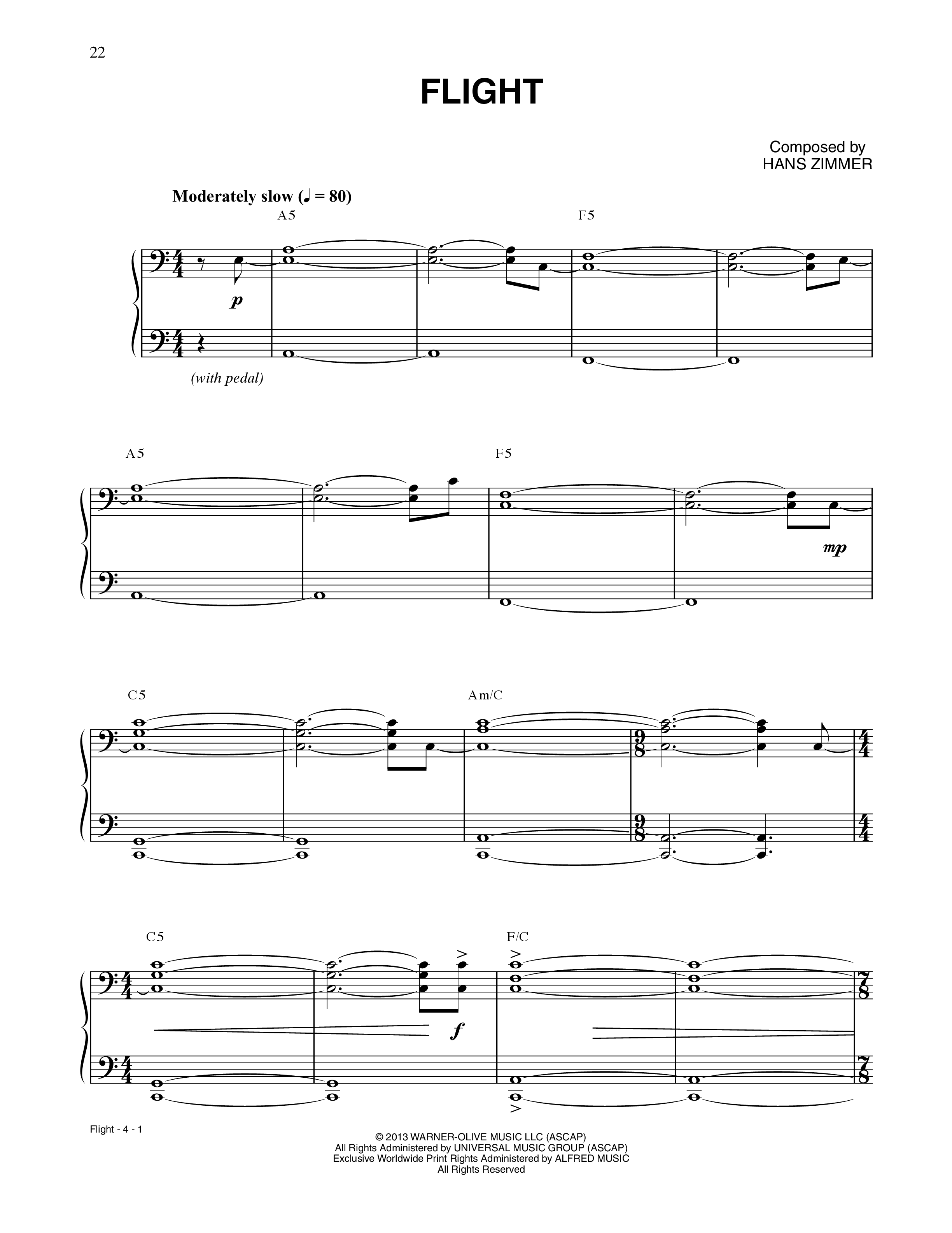Play Official version of Flight sheet music by Hans Zimmer for Piano ...
