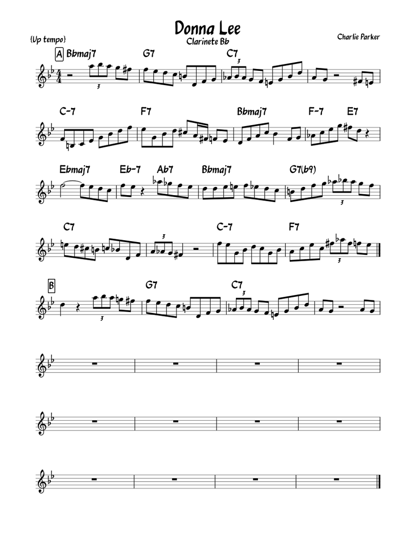 Donna Lee - Theme Bb (under construction) Sheet music for Clarinet in b ...