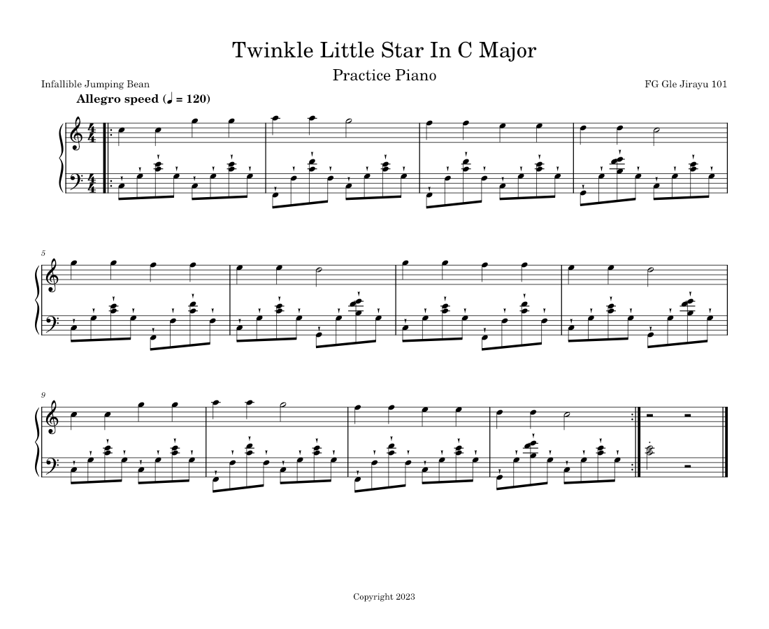 Twinkle Little Star In_C Major Sheet Music for Piano (Solo) Easy ...