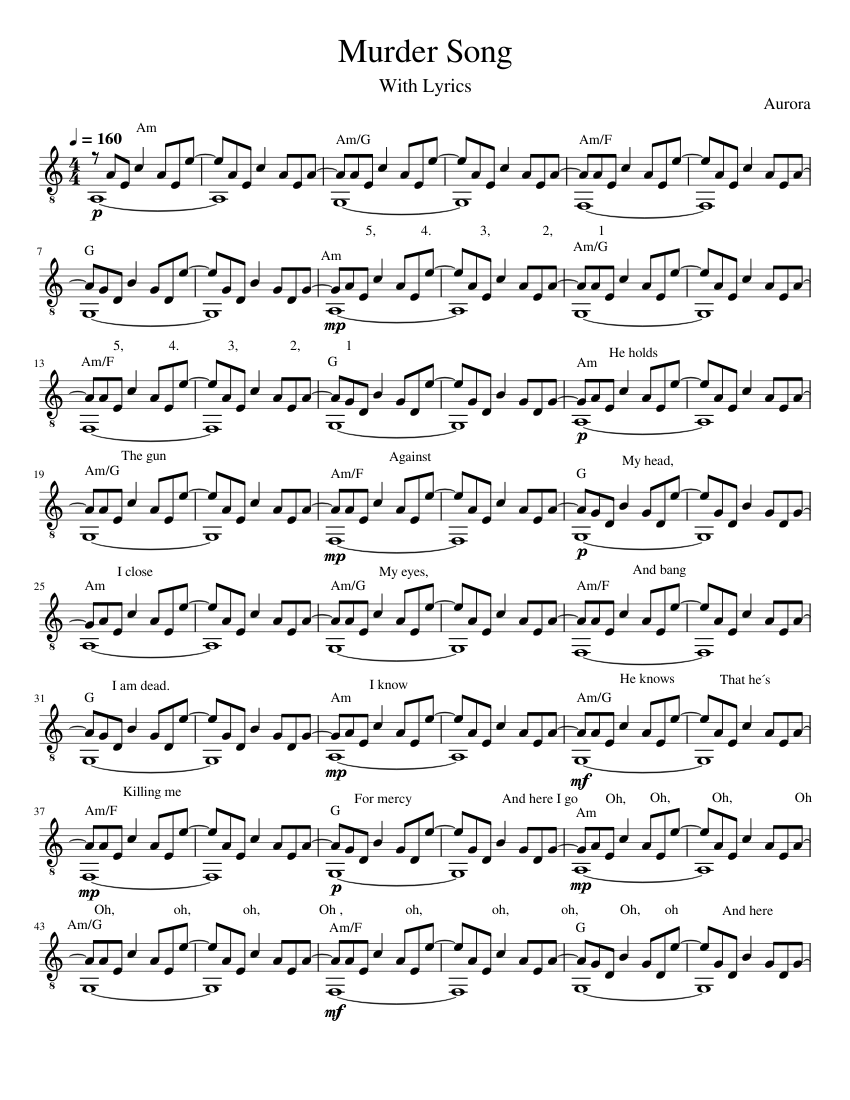 Murder song 5 4 3 2 1 – AURORA Sheet music for Guitar (Solo ...