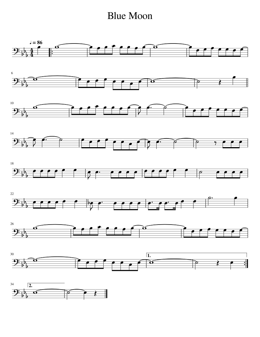Blue_Moon Sheet music for Bass guitar (Solo) | Musescore.com