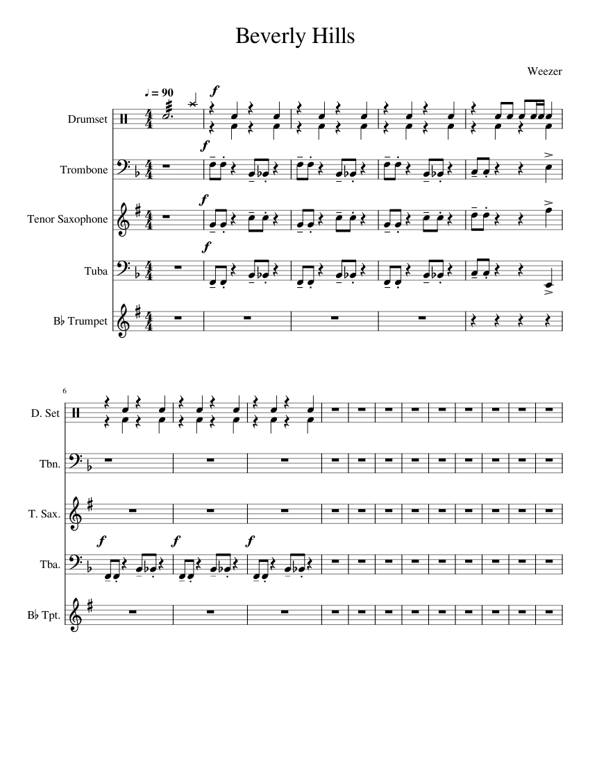 Beverly Hills - Weezer Sheet music for Trombone, Tuba, Saxophone tenor ...