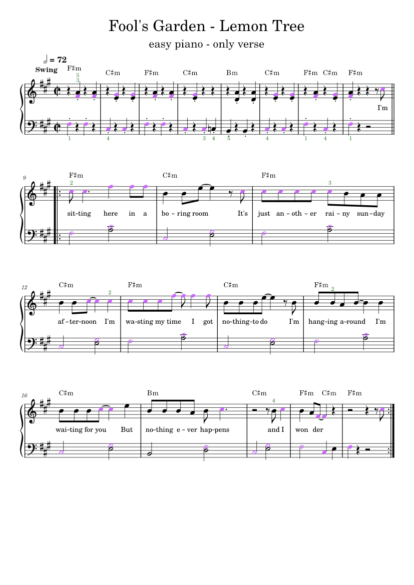 Lemon tree – Fool's Garden Sheet music for Piano (Solo) Easy ...