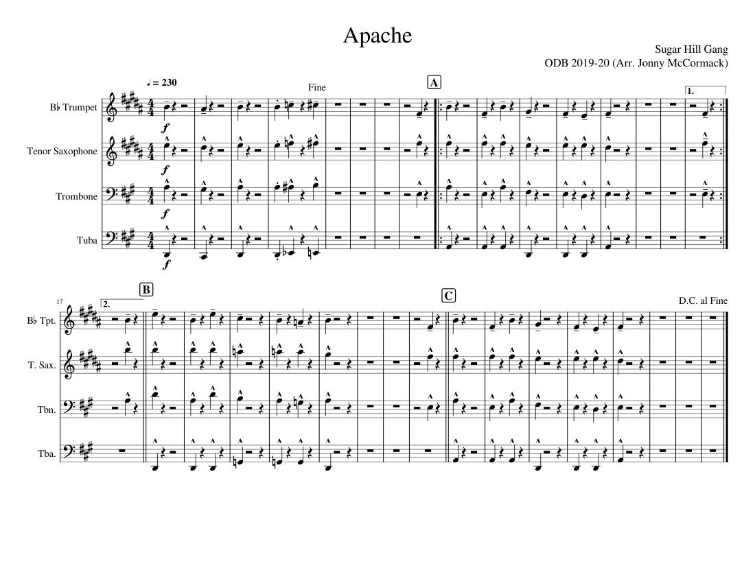 Apache Sheet music for Trombone, Tuba, Saxophone tenor, Trumpet in b ...