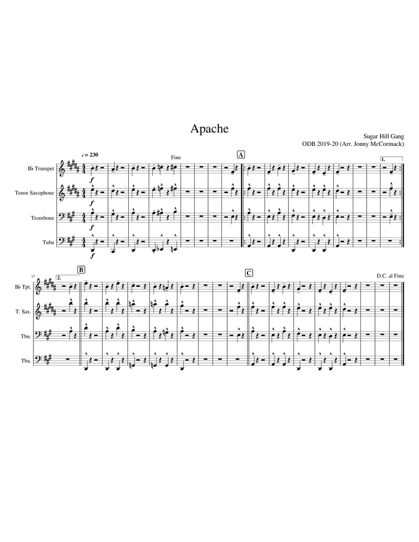 Apache Sheet music for Trombone, Tuba, Saxophone tenor, Trumpet in b ...