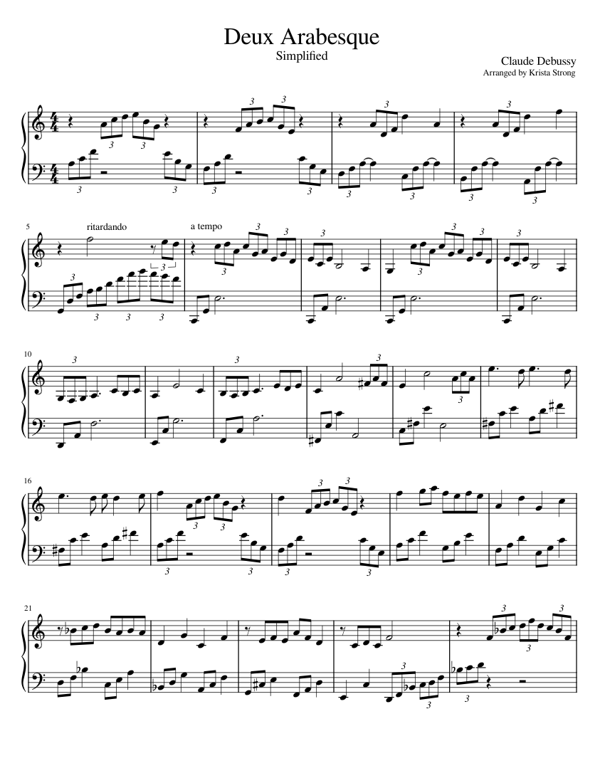 Deux Arabesques No. 1 – Claude Debussy Claude Debussy Deux Arabesque Simplified Sheet music for ...