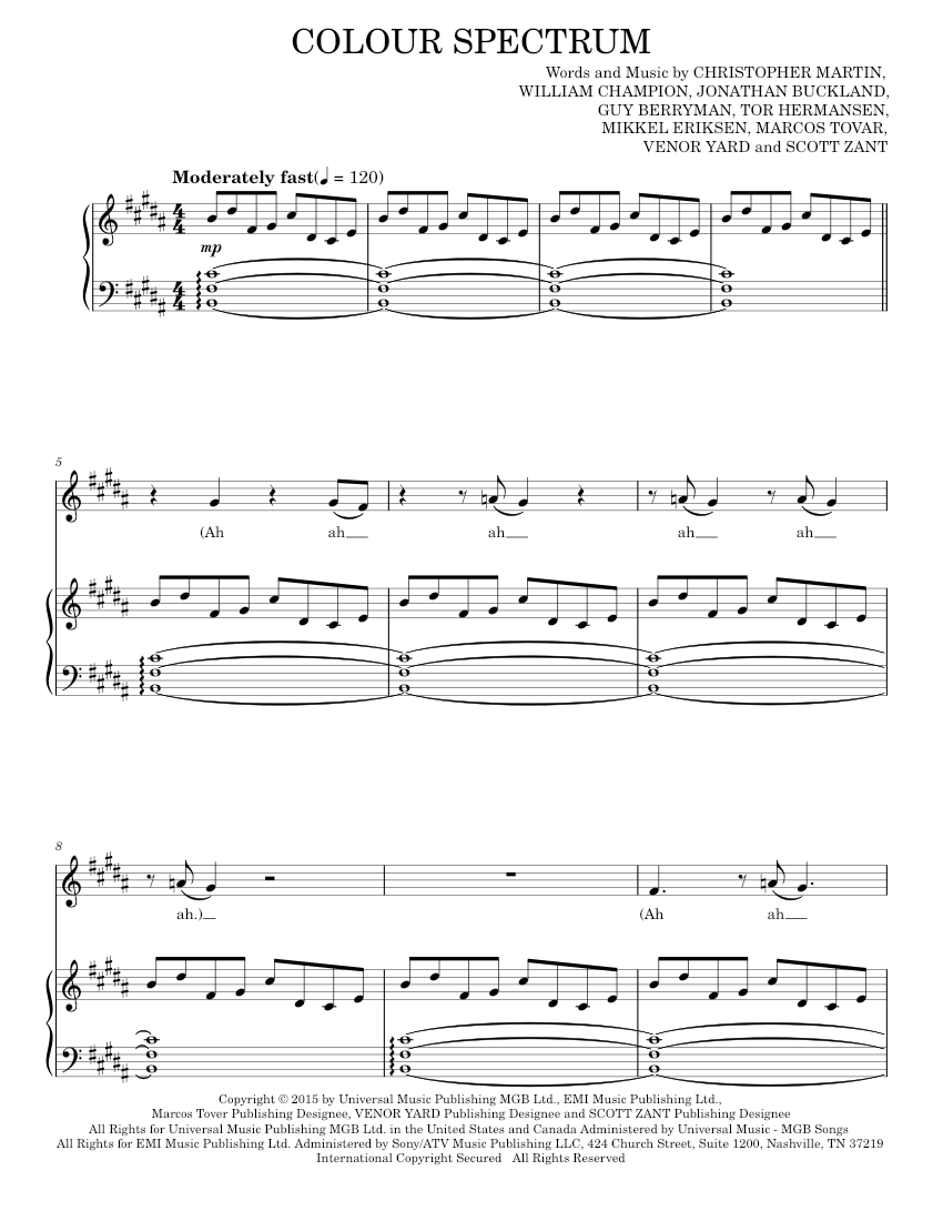 Play Official version of Colour Spectrum sheet music by Coldplay for ...