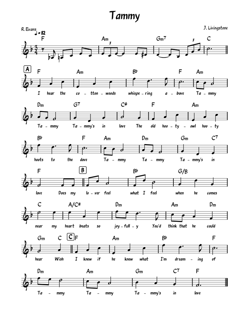 Tammy Sheet music for Piano (Solo) Easy | Musescore.com