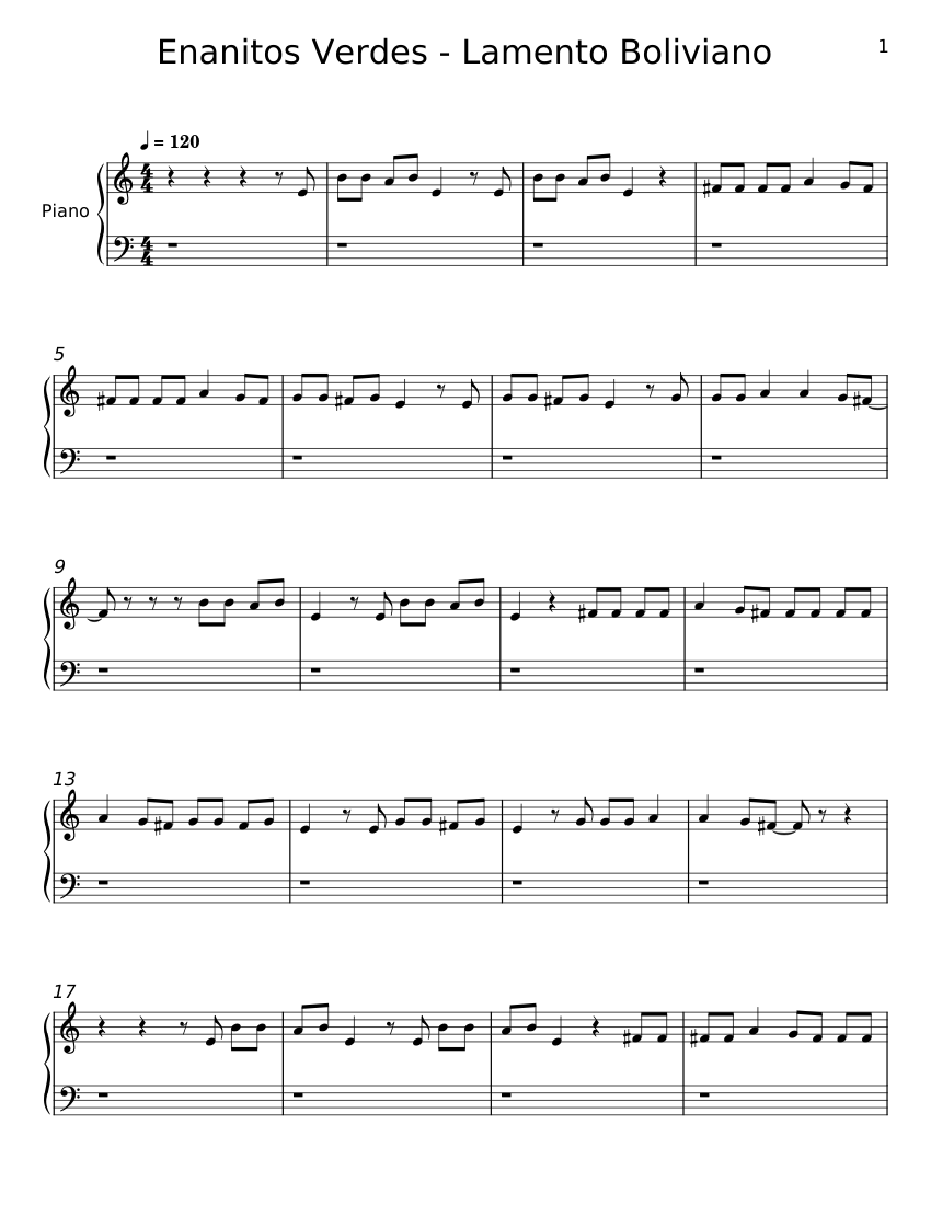 Enanitos Verdes - Lamento Boliviano – нет автора Sheet music for Piano (Piano Duo) | Musescore.com