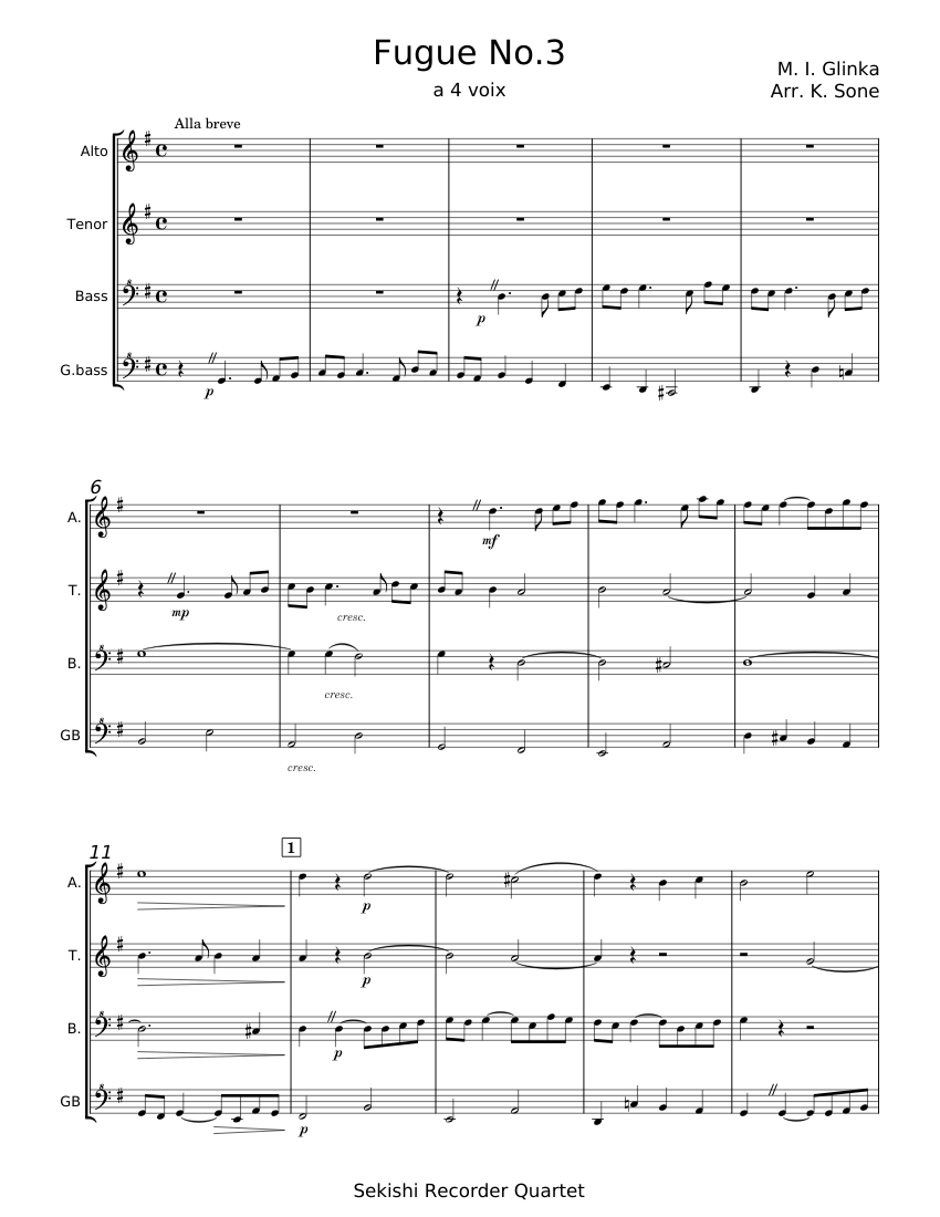 Fugue No.3 - Mikhail Glinka Sheet music for Tenor, Bass voice, Vocals ...